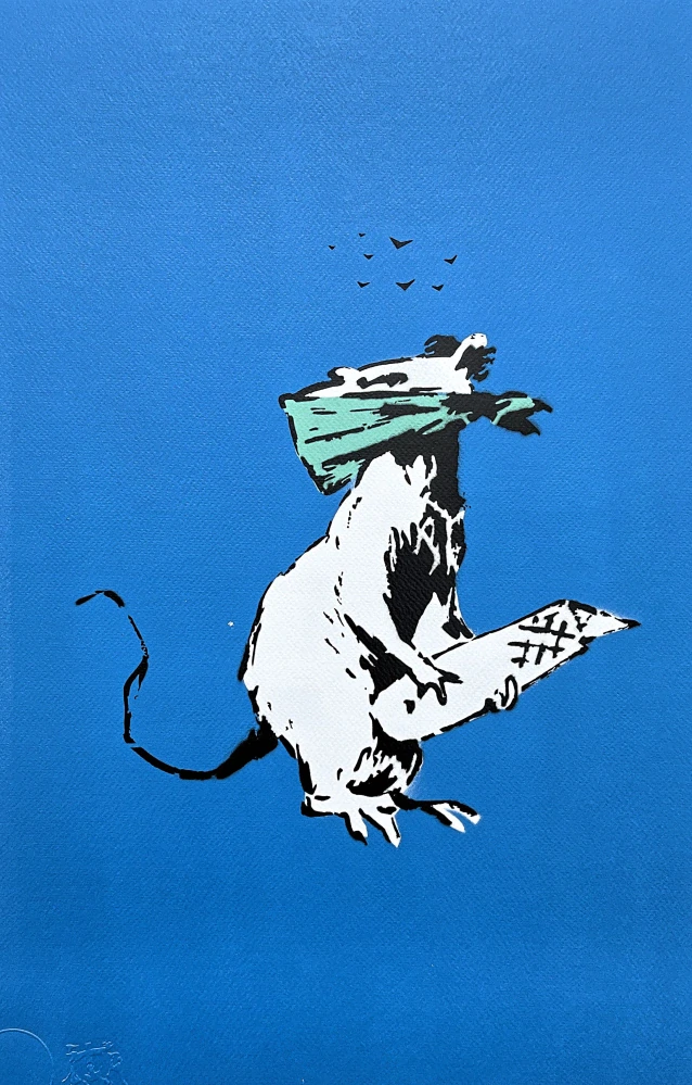 BANKSY/NOT BANKSY - Rat with Scalpel blue 2/10 - originální ručně ...