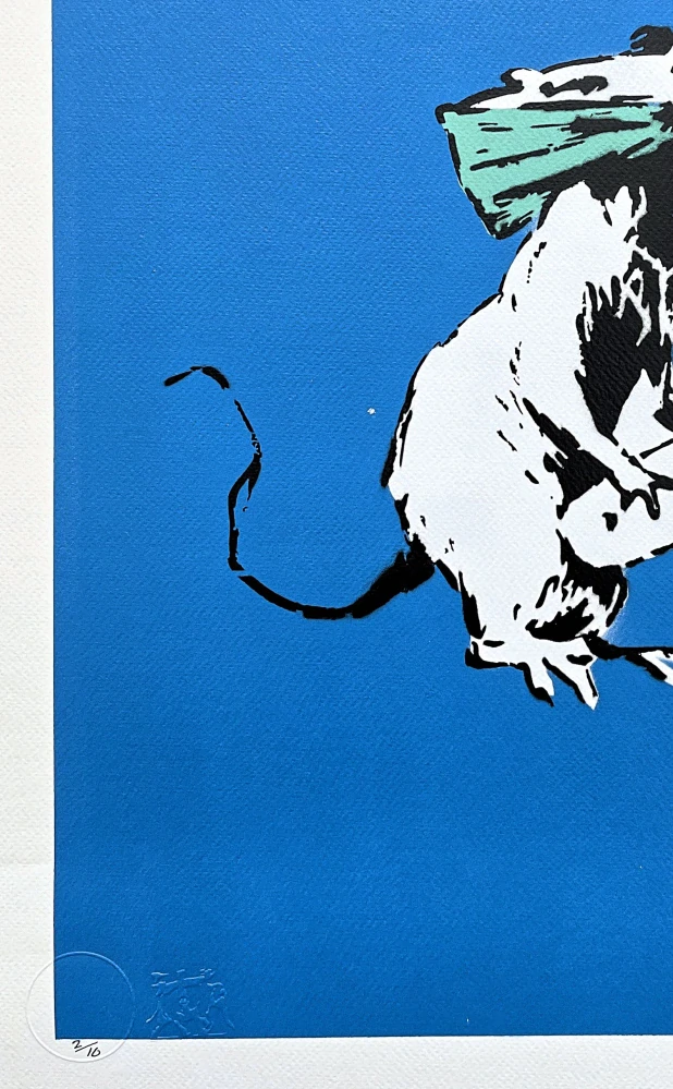 BANKSY/NOT BANKSY - Rat with Scalpel blue 2/10 - originální ručně ...