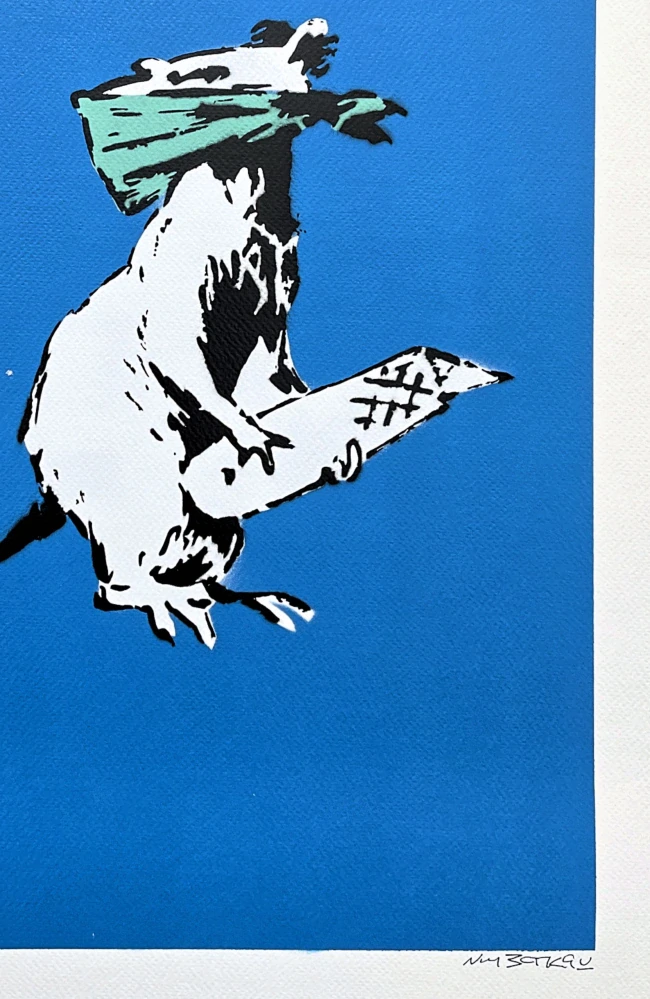 BANKSY/NOT BANKSY - Rat with Scalpel blue 2/10 - originální ručně ...